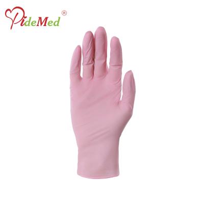 China Beaded Cuff Non Sterile Powder Free Gloves Comfortable Fit Powderless Nitrile Gloves Pink for sale
