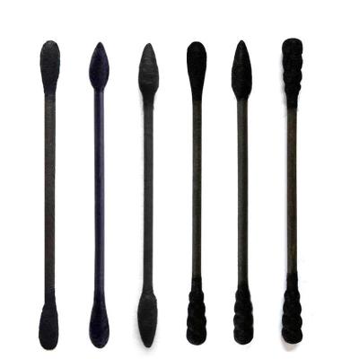 China Plastic Free Paper Stick Cotton Buds Black Eco Cotton Buds Biodegradable For Nail Care for sale
