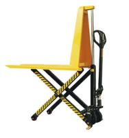 China Yellow Color Scissor Lift Manual Pallet Stacker With Extra Long Front Legs 1670 Mm​​ ​Turning Radius for sale