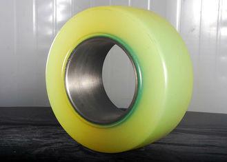 China Pu Caster Wheel Forklift Spare Parts With 90mm Cast Iron Core Yellow Color for sale