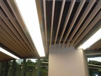 China Decorative U Baffle Aluminum Panel Ceiling Wooden Grain Coated Suspended Acoustic Ceiling Baffles for sale