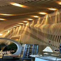 China Wave Baffle Aluminum Cladding Panel 3000mm Wooden Grain Finished for sale
