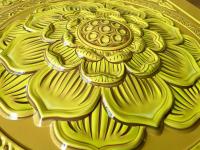 China 600x600mm Aluminum Metal Ceiling 3D Temple Board Gold Foil Buddha Hall Lotus for sale