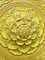 China 600x600mm Aluminum Metal Ceiling 3D Temple Board Gold Foil Buddha Hall Lotus for sale
