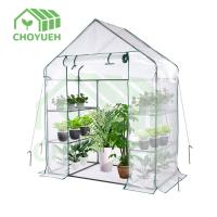 China Rectangular Green Garden Greenhouse with 2 Doors Rain Wind Protection Ventilation Assembly Required for sale