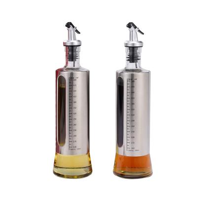 China Stainless Steel Double Glass Seasoning Container Kitchen Olive Oil Spray Bottle with Scale 6.5x24.7cm for sale