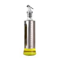 China Stainless Steel Double Glass Seasoning Container Kitchen Olive Oil Spray Bottle with Scale 6.5x24.7cm for sale