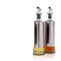 China Stainless Steel Double Glass Seasoning Container Kitchen Olive Oil Spray Bottle with Scale 6.5x24.7cm for sale