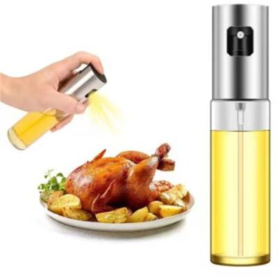 China 304 Stainless Steel Atomized Oil Sprayer 17.5cm Portable Glass Oil Bottle for Kitchen for sale