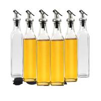 China Square Calcium Na Glass Olive Oil Dispenser Bottle 6x6x30cm with Stainless Steel Nozzle for sale