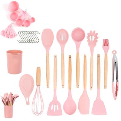 China 33-Piece Silicone Cookware Set with Non-Stick Spatula and Beech Wood Handle for sale