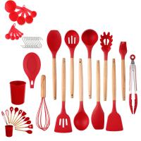 China 33-Piece Silicone Cookware Set with Non-Stick Spatula and Beech Wood Handle for sale