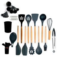 China 33-Piece Silicone Cookware Set with Non-Stick Spatula and Beech Wood Handle for sale