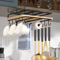 China 201 Stainless Steel Wall Cabinet Hanging Rack with 10 Hooks for Kitchen Storage for sale