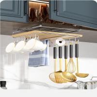 China 201 Stainless Steel Wall Cabinet Hanging Rack with 10 Hooks for Kitchen Storage for sale