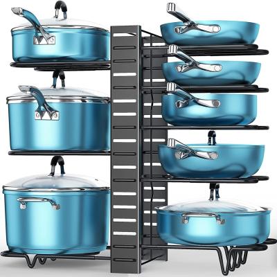 China Adjustable Kitchen Cabinet Pot and Pan Organizer 8 Tier Rack with 3 DIY Methods for sale