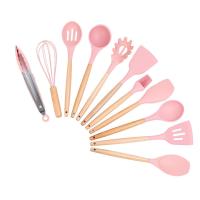 China 18-Piece Silicone Cookware Set with Beechwood Handle Non-Stick Spatula Storage Bucket 1.3kg for sale