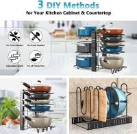 China Adjustable Kitchen Cabinet Pot and Pan Organizer 8 Tier Rack with 3 DIY Methods for sale