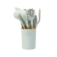 China 18-Piece Silicone Cookware Set with Beechwood Handle Non-Stick Spatula Storage Bucket 1.3kg for sale