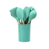 China 18-Piece Silicone Cookware Set with Beechwood Handle Non-Stick Spatula Storage Bucket 1.3kg for sale