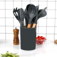 China 18-Piece Silicone Cookware Set with Beechwood Handle Non-Stick Spatula Storage Bucket 1.3kg for sale