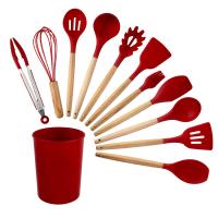 China 18-Piece Silicone Cookware Set with Beechwood Handle Non-Stick Spatula Storage Bucket 1.3kg for sale