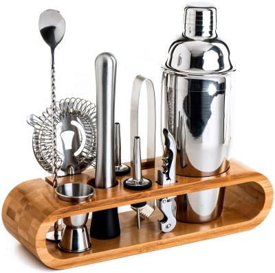 China 10 in 1 Stainless Steel Cocktail Shaker Set 750ml with Wooden Stand Bar Tools for sale