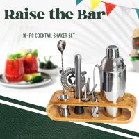 China 10 in 1 Stainless Steel Cocktail Shaker Set 750ml with Wooden Stand Bar Tools for sale