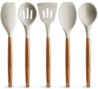 China 5 Piece Non-Stick Silicone Kitchen Cooking Utensil Set with Beechwood Handle 31-33cm for sale