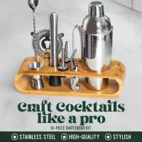China 10 in 1 Stainless Steel Cocktail Shaker Set 750ml with Wooden Stand Bar Tools for sale