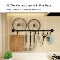China Aluminum Wall Mounted Spice Rack 30cm 5 Hooks Non Perforated Kitchen Utensil Storage for sale