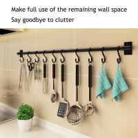 China Aluminum Wall Mounted Spice Rack 30cm 5 Hooks Non Perforated Kitchen Utensil Storage for sale