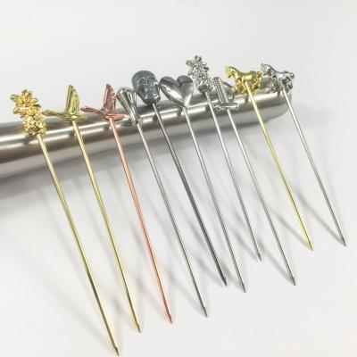 China 304 Stainless Steel Cocktail Pins Swizzle Stick 18cm Reusable Small Paddles Custom Logo for sale
