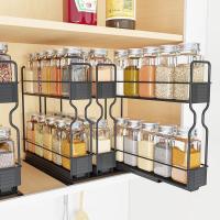 China Customized Logo Kitchen Spice Bottle Jars 2 Layers Slide Storage Rack for Home Cabinet for sale
