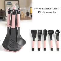 China High Temperature Food Grade Plastic Spatula Spoon Set Kitchenware 5 Pieces with Rack for sale