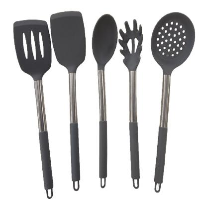 China Non-Stick Silicone Kitchen Utensil Set 5-Piece Stainless Steel Handle Spatula Spoon for sale