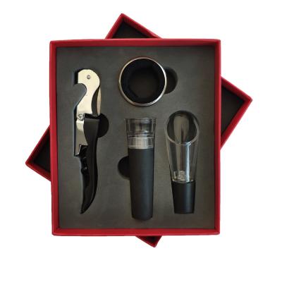 China Stainless Steel Corkscrew Wine Opener Set 4 Piece Gift Box with Red Seahorse Knife for sale