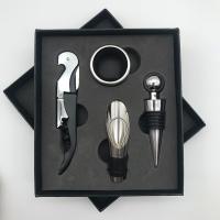 China Stainless Steel Corkscrew Wine Opener Set 4 Piece Gift Box with Red Seahorse Knife for sale