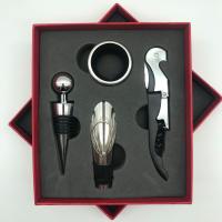 China Stainless Steel Corkscrew Wine Opener Set 4 Piece Gift Box with Red Seahorse Knife for sale