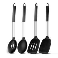 China Silicone Nonstick Kitchen Utensil Set 5 Piece Heat Resistant Spatula Spoon for Frying Fish Leak for sale
