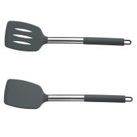 China Silicone Nonstick Kitchen Utensil Set 5 Piece Heat Resistant Spatula Spoon for Frying Fish Leak for sale