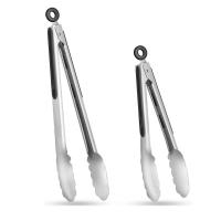 China Stainless Steel Silicone Bread Clip 9 Inch 12 Inch Heat Resistant BBQ Steak Tongs with Locking Closure for sale