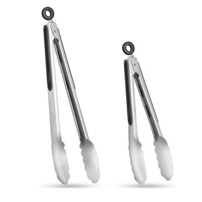 China Stainless Steel Silicone Bread Clip 9 Inch 12 Inch Heat Resistant BBQ Steak Tongs with Locking Closure for sale