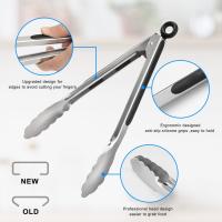 China Stainless Steel Silicone Bread Clip 9 Inch 12 Inch Heat Resistant BBQ Steak Tongs with Locking Closure for sale