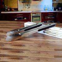 China Stainless Steel Silicone Bread Clip 9 Inch 12 Inch Heat Resistant BBQ Steak Tongs with Locking Closure for sale