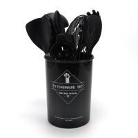 China 995G Silicone Kitchen Utensil Set 12-Piece Non-Stick with Wooden Handle and Storage Bucket for sale