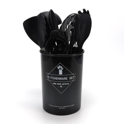 China 995G Silicone Kitchen Utensil Set 12-Piece Non-Stick with Wooden Handle and Storage Bucket for sale