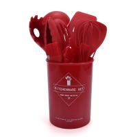 China 995G Silicone Kitchen Utensil Set 12-Piece Non-Stick with Wooden Handle and Storage Bucket for sale