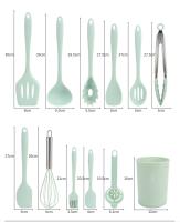 China 995G Silicone Kitchen Utensil Set 12-Piece Non-Stick with Wooden Handle and Storage Bucket for sale