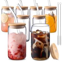 China High Borosilicate Glass Mason Jar 16oz with Bamboo Lid and Straw Clear Glass Cups for sale